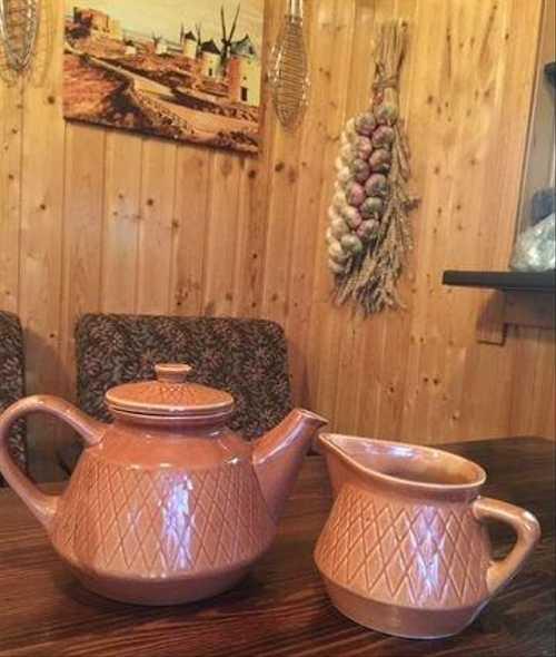 Чайник и молочник обливная керамика СССР