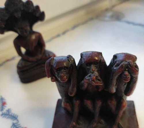 Статуэтки Будды и три обезьяны