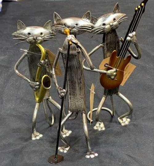 Статуэтки котов музыкантов из металла