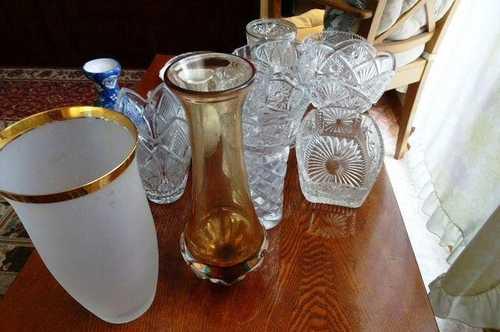 Посуда, вазы хрустальные и стекло бу