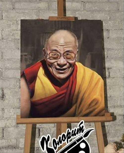 Далай Лама портрет на холсте с подрамником 40х50см
