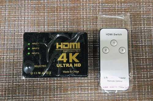 Переключатель-разветвитель hdmi 4K,1 выход,3 входа