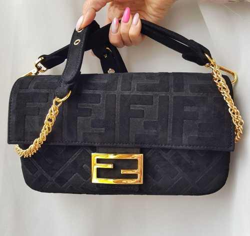 Сумка Fendi Baguette бархатная Фенди черная