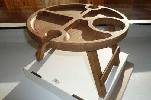 Винный столик-поднос Дуэт, новый, натуральный дуб