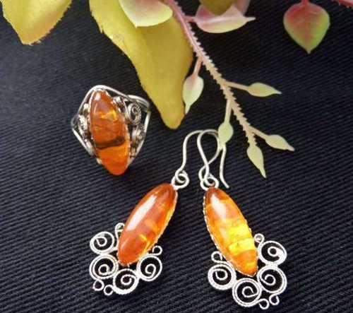 Серьги кольцо янтарь натуральный