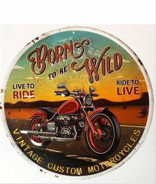 Декоративная металлическая табличка с мотоциклом