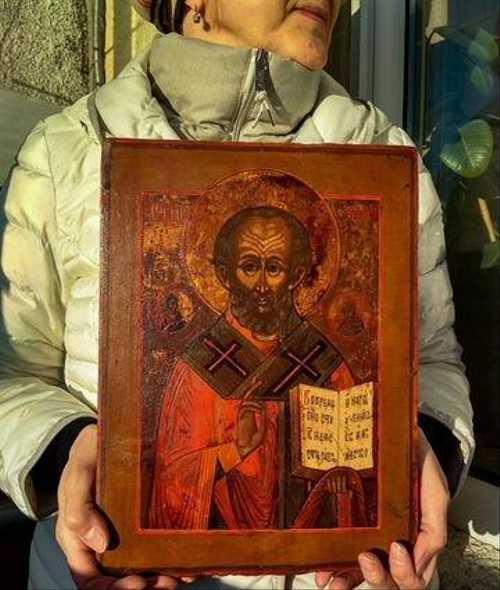 Старинная икона Николай Чудотворец 19 век. Суздаль
