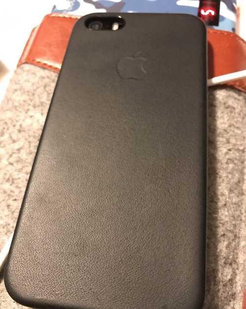 Чехол Apple leather case iPhone 5 / 5s /SE black