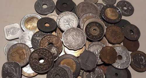 Куча 66 монет экзотика, биметалл, необычная форма