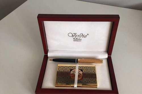 Подарочный набор ручка и визитница в золоте