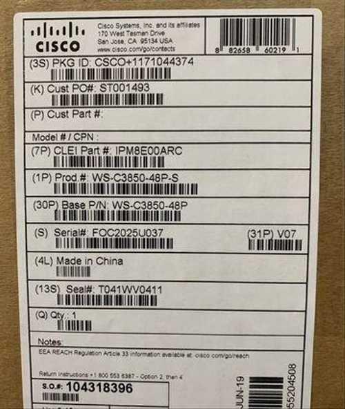 Коммутатор Cisco WS-C3850-48P-S 2 шт