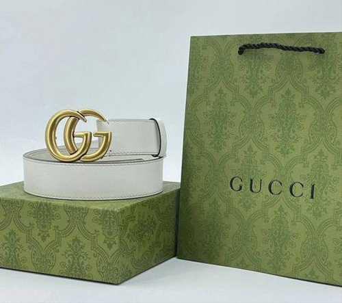 Женский ремень пояс Gucci из кожи белый новый