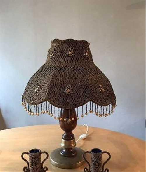 Винтажная настольная лампа с абажуром из бисера