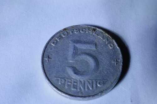 Монета 5 пфеннигов (pfennig) 1953 года germany DDR