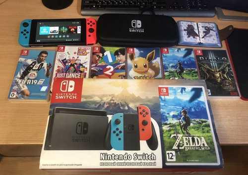 Nintendo Switch 128Gb + игры + amiibo и чехол