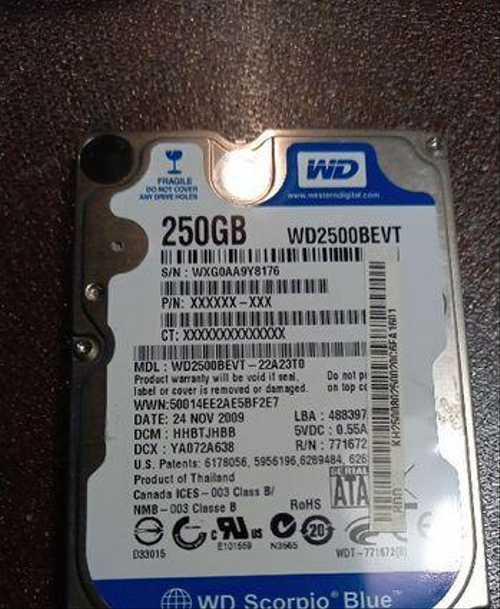 Жесткий диск hdd 2.5" WD для ноутбука 250Gb SATA