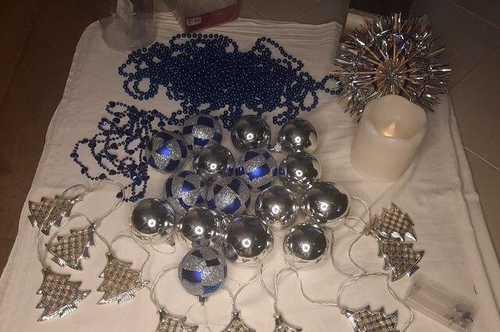 Пакет ёлочных украшений синие+серебро