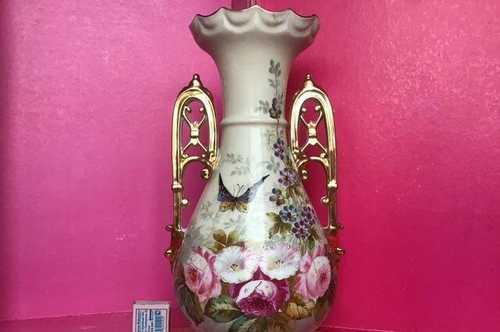 34см.Франция Ручная роспись Большая ваза Цветы Фар