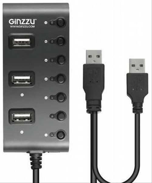 USB-концентратор Ginzzu GR-487UAB, разъемов: 7