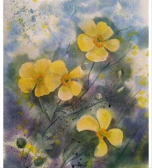Картина акварель "Полевые цветы лютики"