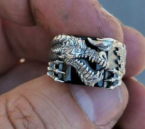 Кольцо серебро мужское Дракон 925 проба