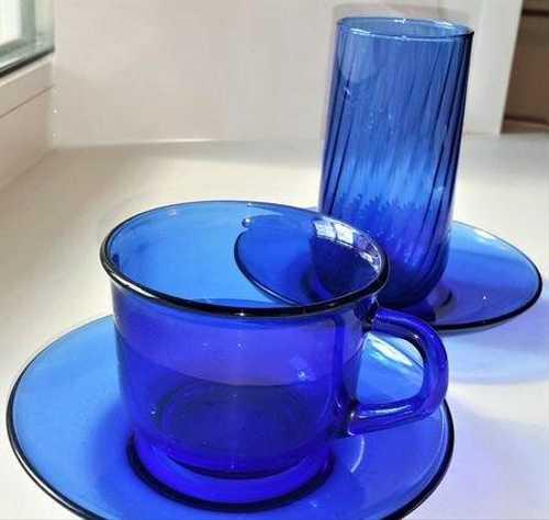 Чайные чашки с блюдцами и чайными стаканами+сервиз