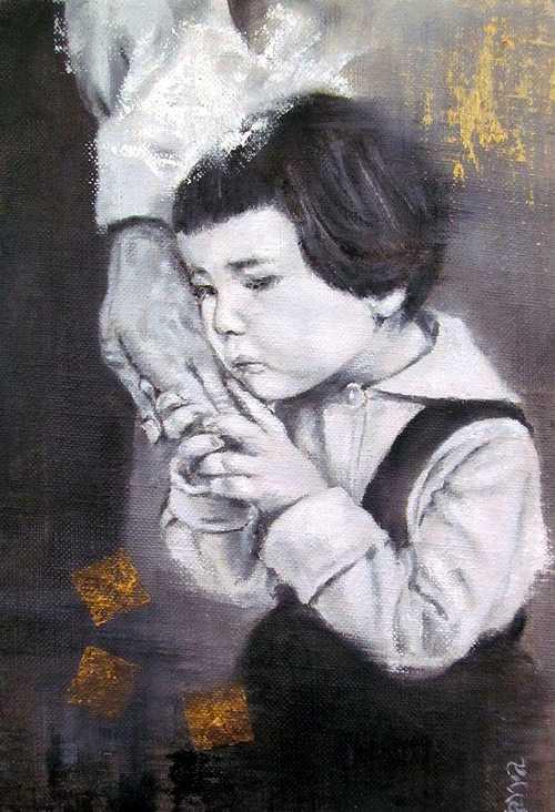 Картина "Девочка с мамой" 25х16 мамины руки винтаж