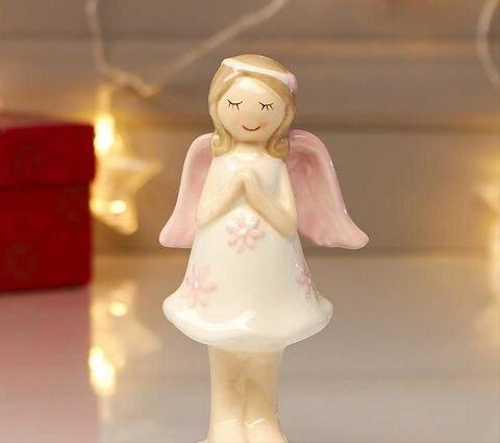 Сувенир керамика "Малышка-ангел в белом платье с цветами - молитва" 13х4,5х6,5 см