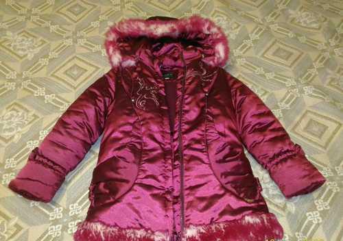 Пальто бордовое зима ovas с капюшоном для девочки