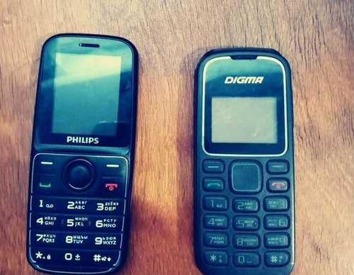 Продам кнопочные телефоны Philips, Digma