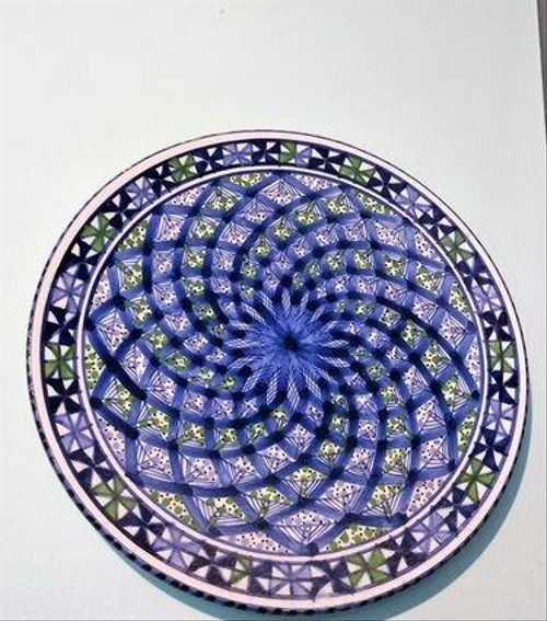 Тарелка декоративная керамическая синяя