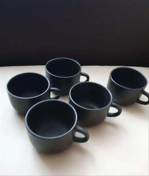 Набор чёрных глиняных кружек/чашек- 5 штук