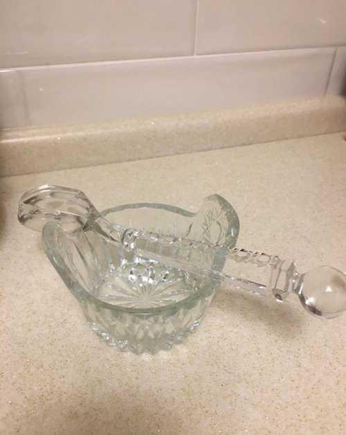 Икорница с ложкой хрусталь СССР-500