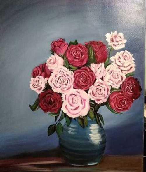 Картина маслом на холсте "Букет роз."