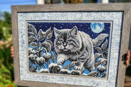 Лунный кот, Вышитая бисером картина, В интерьер