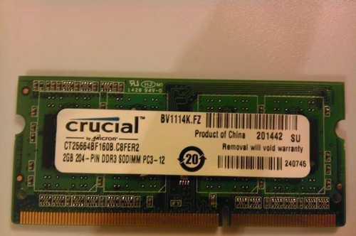 Модуль памяти sodimm DDR3L 2GB Crucial CT25664BF16