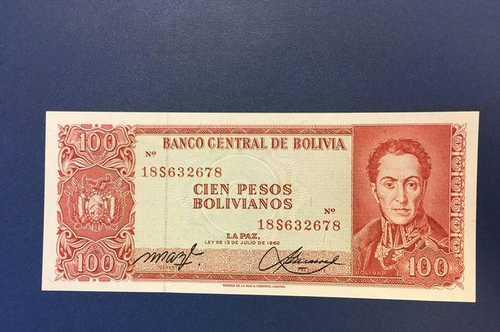 Банкнота Боливия 100 песо 1962 год UNC