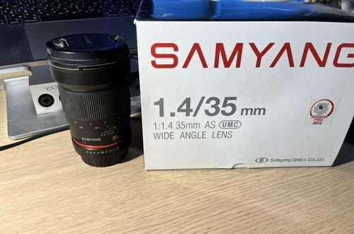 Объектив Samyang 35mm f 1.4 для canon EF + переход