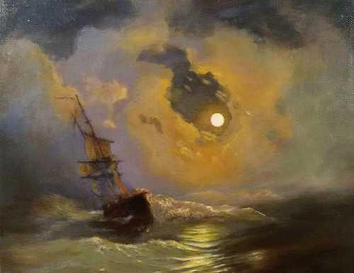 Айвазовский, "Буря на море ночью" Картина маслом