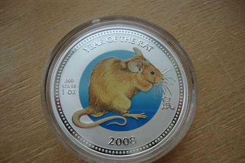 Острова Питкэрн 2 доллара 2008 Год крысы Серебро