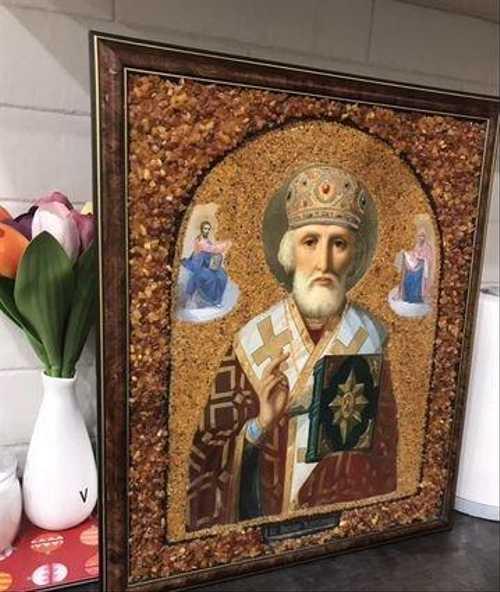 Икона Святой Николай Чудотворец из янтаря