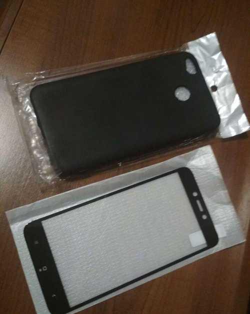 Защитное стекло и чехол бампер Xiaomi redmi 4x