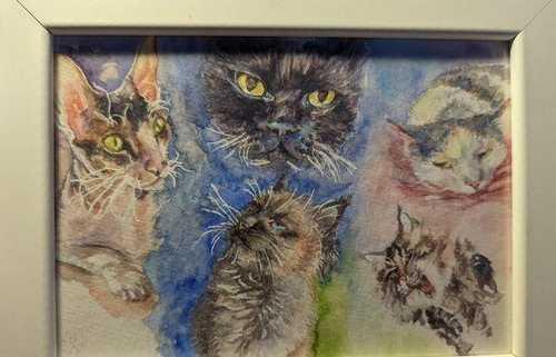 Акварельная картина "Коты"