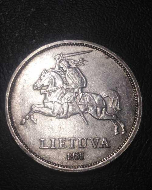Монета 5 лит 1936 г. Литва серебро