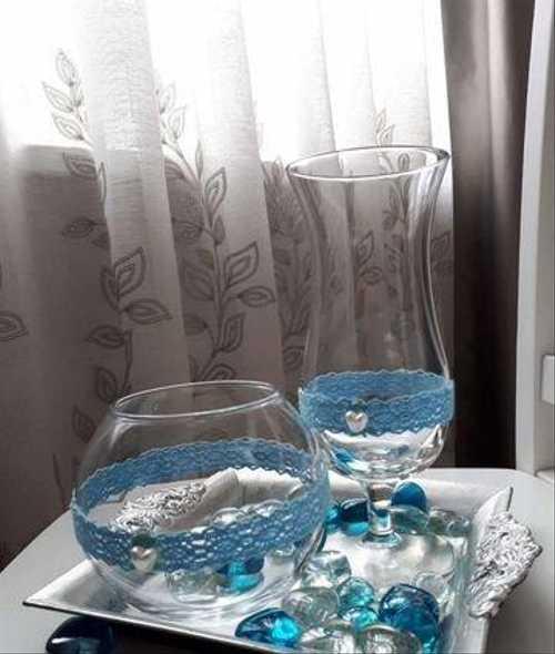 Бокалы и вазы с декором ручной работы
