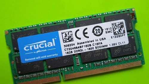 Оперативная память Crucial 16Gb DDR3L Sodimm 1x16
