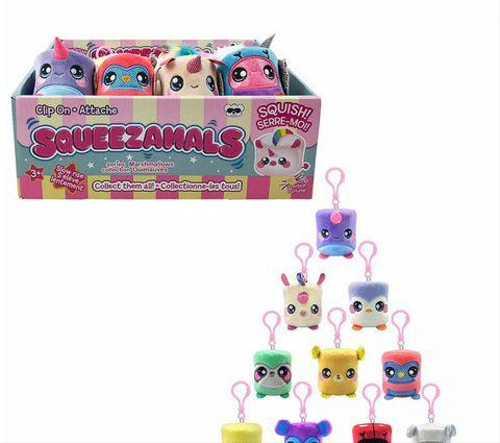 Squeezamals (Скуизамалс), Серия &ampquotMarshmallow&ampquot, фигурки животных с карабином, 6,5 см, 18 видов в ассортименте, 24 шт. в дисплее SQS00715