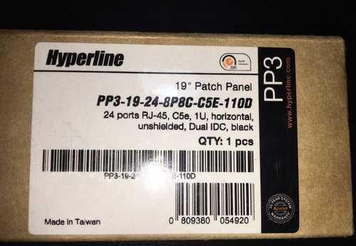 Патчпанель 19 Кат. 5е Hyperline PP3-19-24-8P8C-C5E