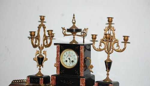 Часы каминные канделябры Франция мрамор XIX век
