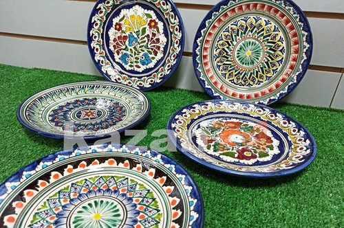 Тарелка 22см Узбекская Риштанская керамика синяя